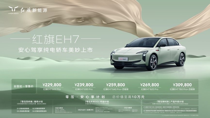 安心驾享红旗 EH7 深圳上市 全国统一零售价 22.98 万元起 用户最高可享 10 万元权益 | 极客公园
